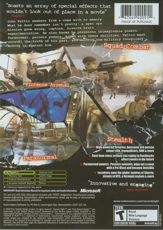 Second Sight cover or packaging material - MobyGames