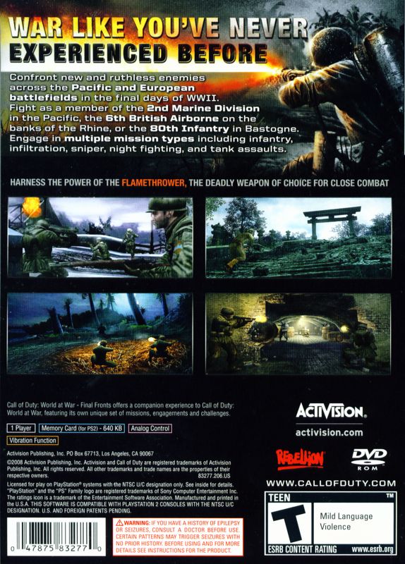 Call of Duty: World at War - Final Fronts cover or packaging material ...