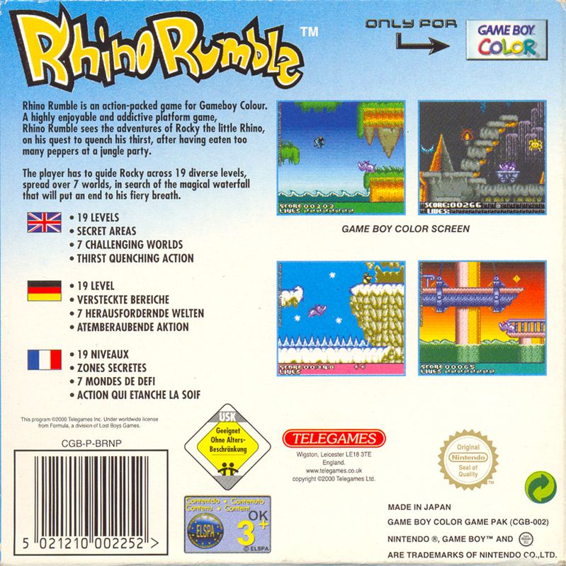 Rhino Rumble cover or packaging material - MobyGames