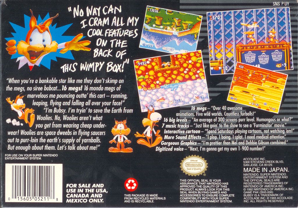Bubsy in: Claws Encounters of the Furred Kind cover or packaging ...