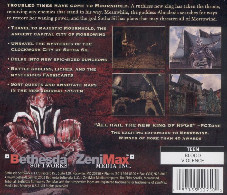 The Elder Scrolls III: Tribunal cover or packaging material - MobyGames