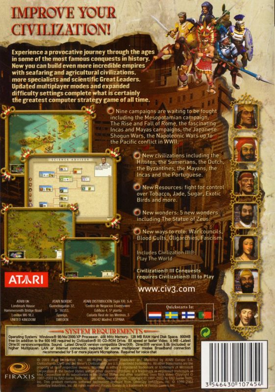 Sid Meier's Civilization III: Conquests cover or packaging material ...
