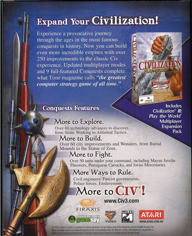 Sid Meier's Civilization III: Conquests cover or packaging material ...
