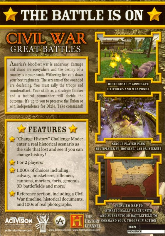 The History Channel: Civil War - Great Battles cover or packaging ...