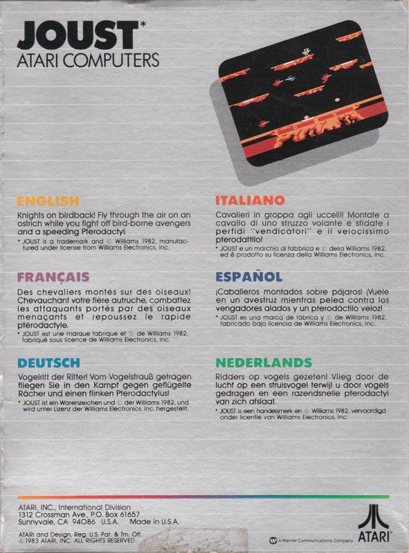 Joust cover or packaging material - MobyGames