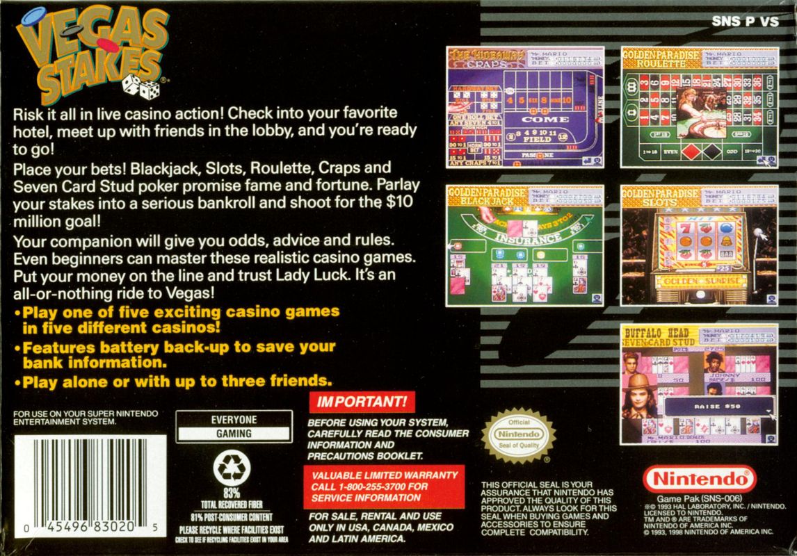 Vegas Stakes cover or packaging material - MobyGames
