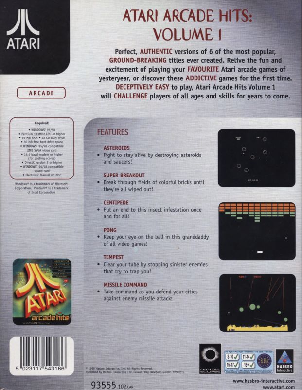 Atari Arcade Hits: Volume 1 cover or packaging material - MobyGames