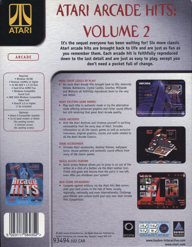 Atari Arcade Hits: Volume 2 cover or packaging material - MobyGames