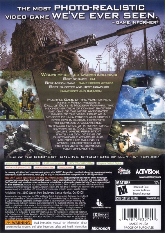 Call of Duty 4: Modern Warfare cover or packaging material - MobyGames
