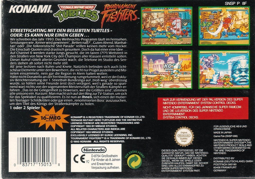 Teenage Mutant Ninja Turtles: Tournament Fighters cover or packaging material - MobyGames