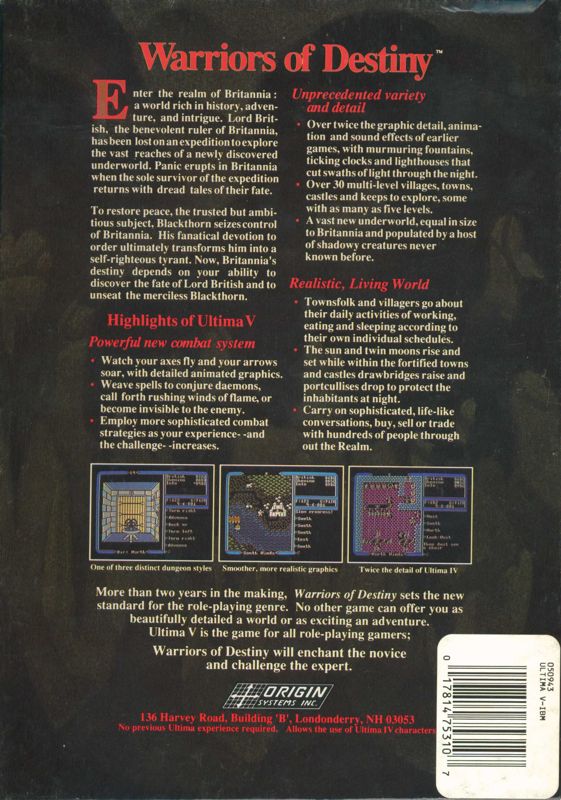 Ultima V: Warriors of Destiny cover or packaging material - MobyGames
