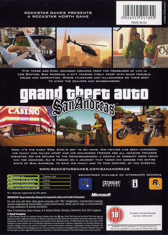 Grand Theft Auto: San Andreas cover or packaging material - MobyGames