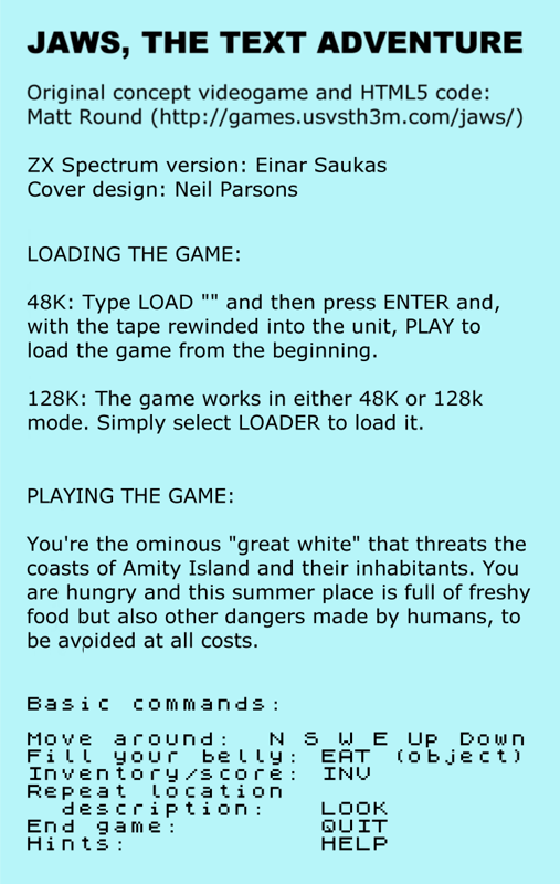 Jaws: The Text Adventure cover or packaging material - MobyGames