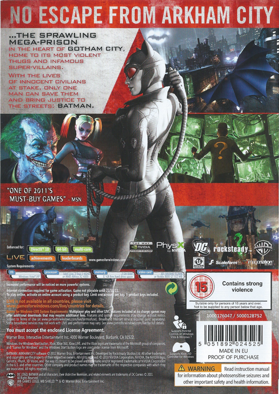 Batman: Arkham City cover or packaging material - MobyGames