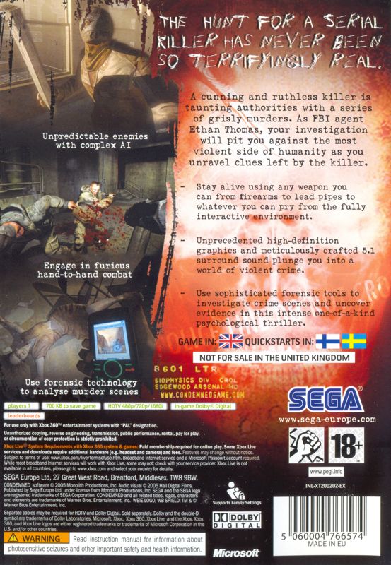 Condemned: Criminal Origins cover or packaging material - MobyGames