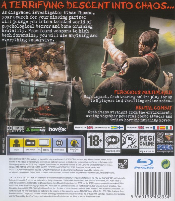 Condemned 2: Bloodshot cover or packaging material - MobyGames