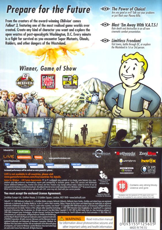 Fallout 3 cover or packaging material - MobyGames