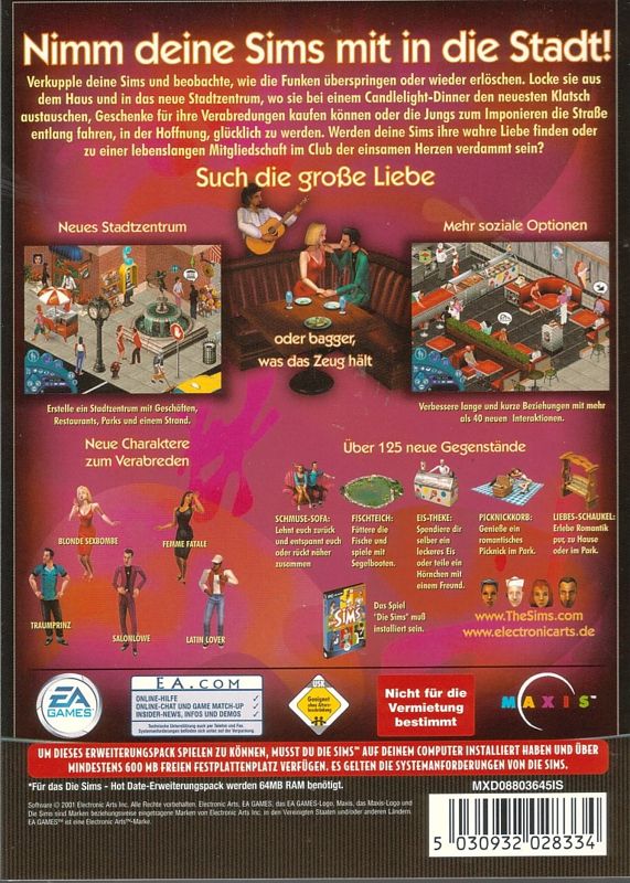 The Sims: Hot Date cover or packaging material - MobyGames