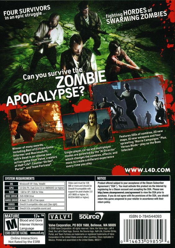 Left 4 Dead cover or packaging material - MobyGames