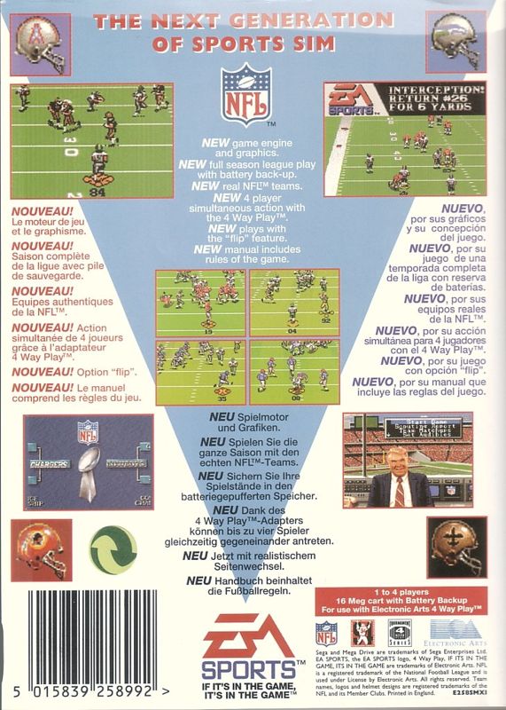 Madden NFL '94 cover or packaging material - MobyGames