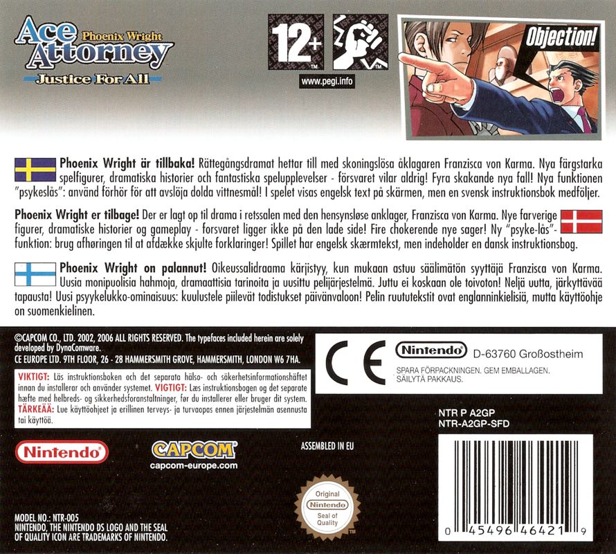 Phoenix Wright: Ace Attorney - Justice for All cover or packaging ...
