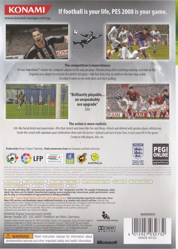 PES 2008: Pro Evolution Soccer cover or packaging material - MobyGames