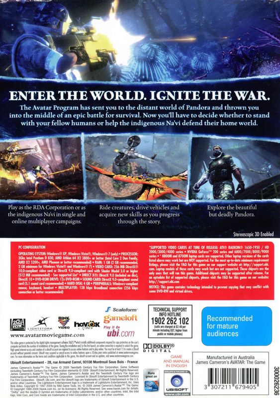 James Cameron's Avatar: The Game cover or packaging material - MobyGames