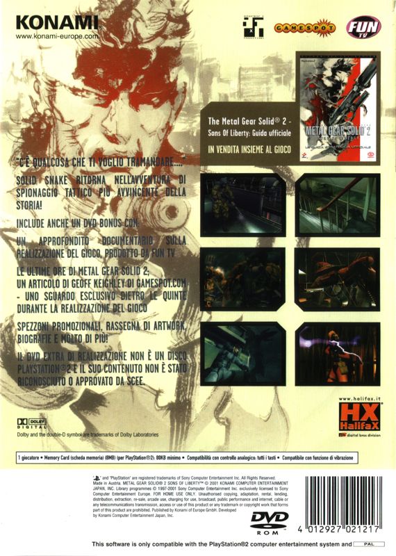 Metal Gear Solid 2: Sons of Liberty cover or packaging material - MobyGames