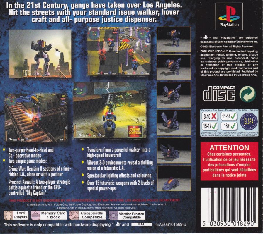Future Cop: L.A.P.D. cover or packaging material - MobyGames