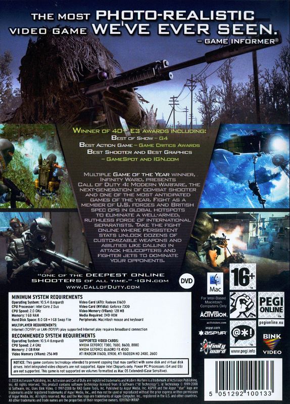 Call of Duty 4: Modern Warfare cover or packaging material - MobyGames