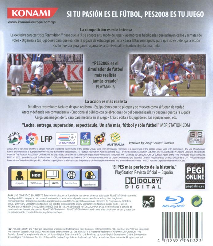 PES 2008: Pro Evolution Soccer cover or packaging material - MobyGames