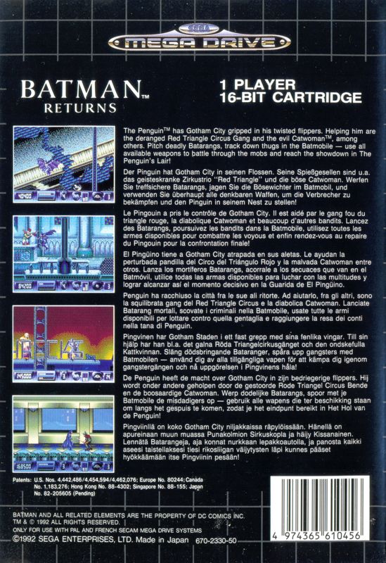 Batman Returns cover or packaging material - MobyGames