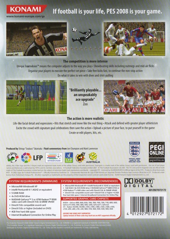 PES 2008: Pro Evolution Soccer cover or packaging material - MobyGames