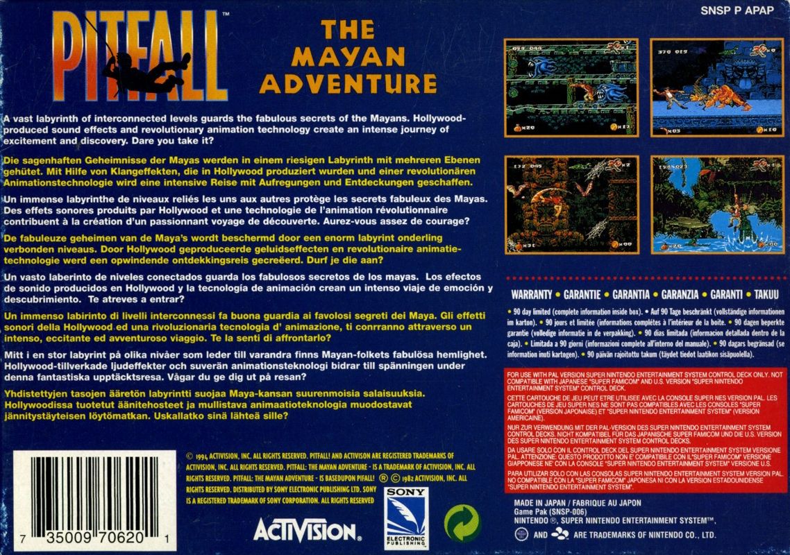Pitfall: The Mayan Adventure cover or packaging material - MobyGames