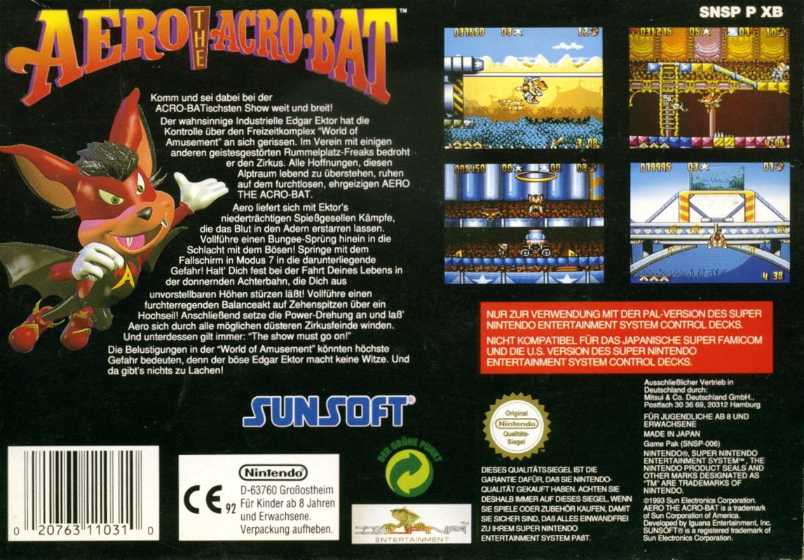 Aero the Acro-Bat cover or packaging material - MobyGames