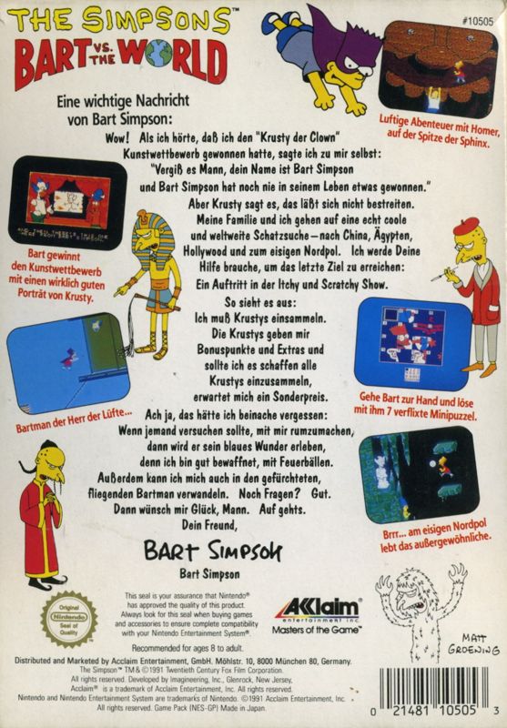 The Simpsons: Bart vs. the World cover or packaging material - MobyGames