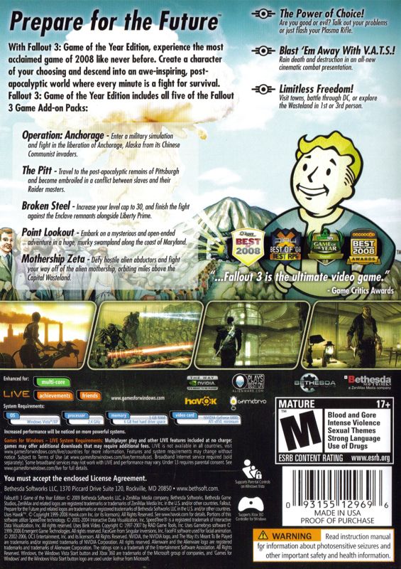 Fallout 3: Game of the Year Edition cover or packaging material - MobyGames