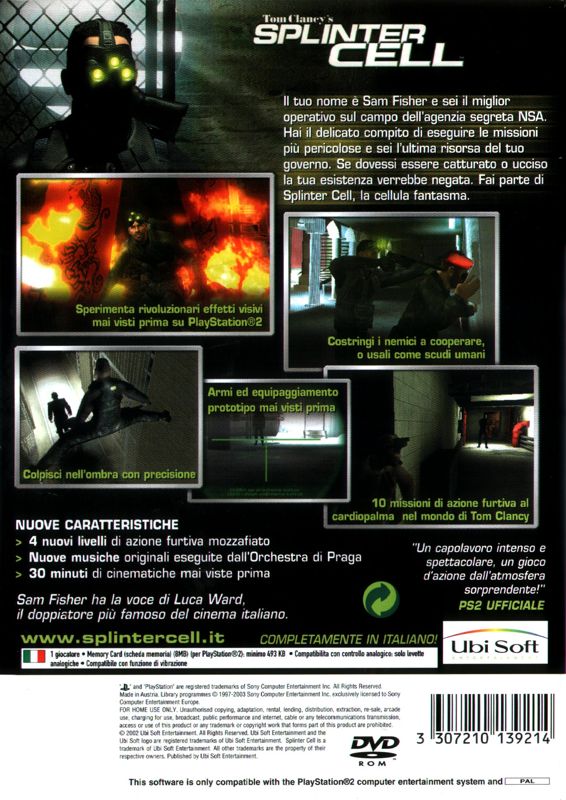 Tom Clancy's Splinter Cell cover or packaging material - MobyGames