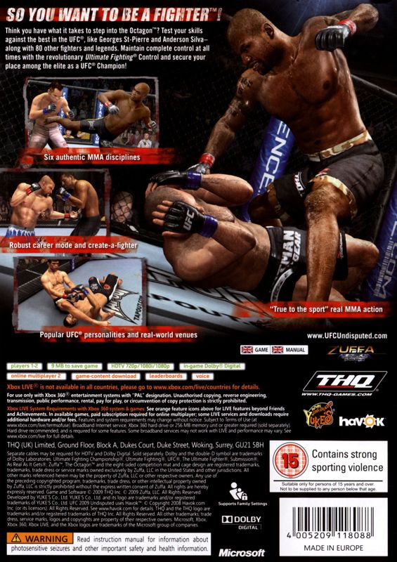 UFC 2009 Undisputed cover or packaging material - MobyGames