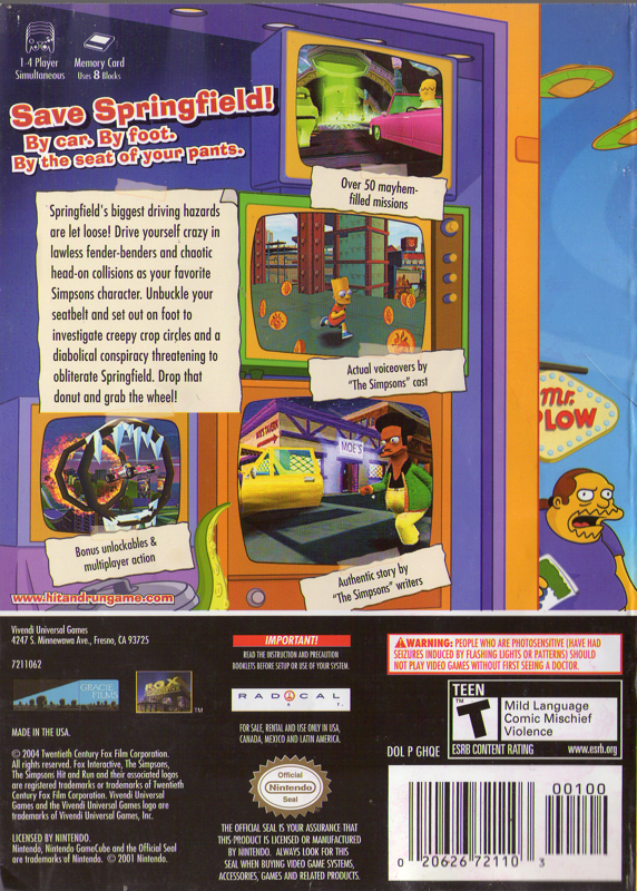The Simpsons: Hit & Run cover or packaging material - MobyGames