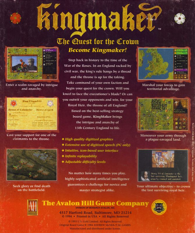 Kingmaker cover or packaging material - MobyGames