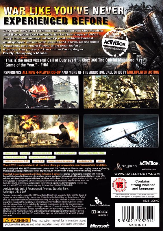 Call of Duty: World at War cover or packaging material - MobyGames
