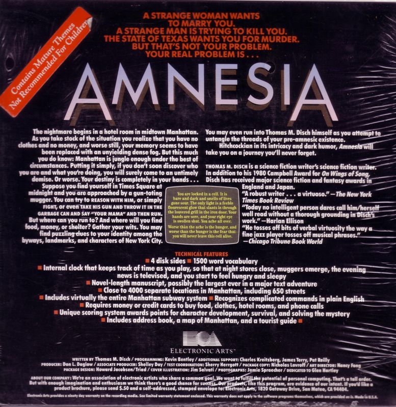 Amnesia cover or packaging material - MobyGames