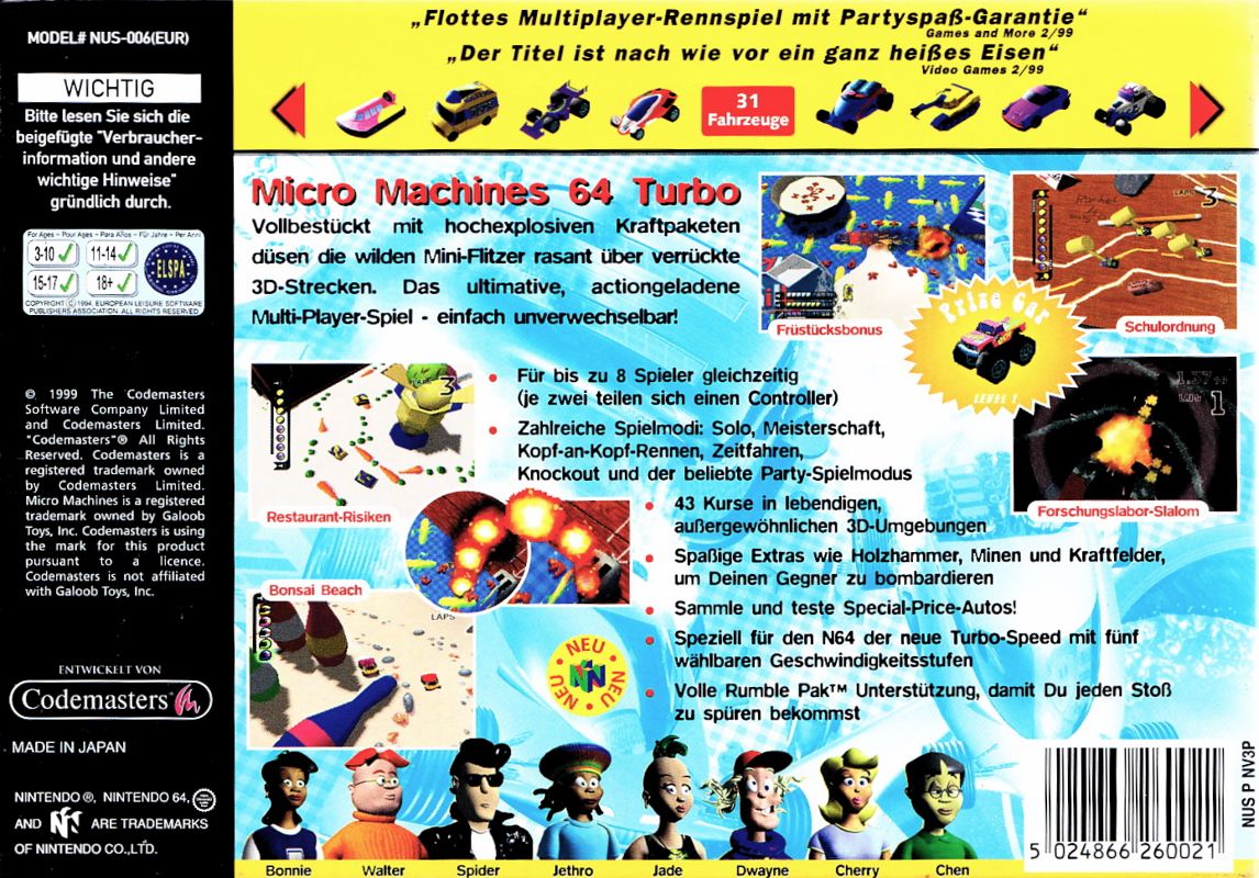 Micro Machines 64 Turbo cover or packaging material - MobyGames
