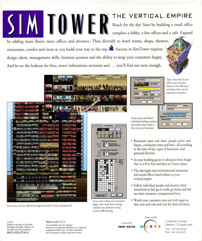 SimTower: The Vertical Empire cover or packaging material - MobyGames