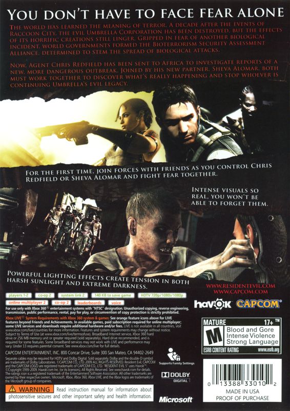 Resident Evil 5 cover or packaging material - MobyGames