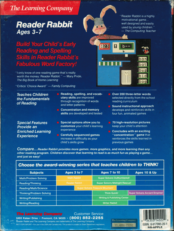 Reader Rabbit cover or packaging material - MobyGames