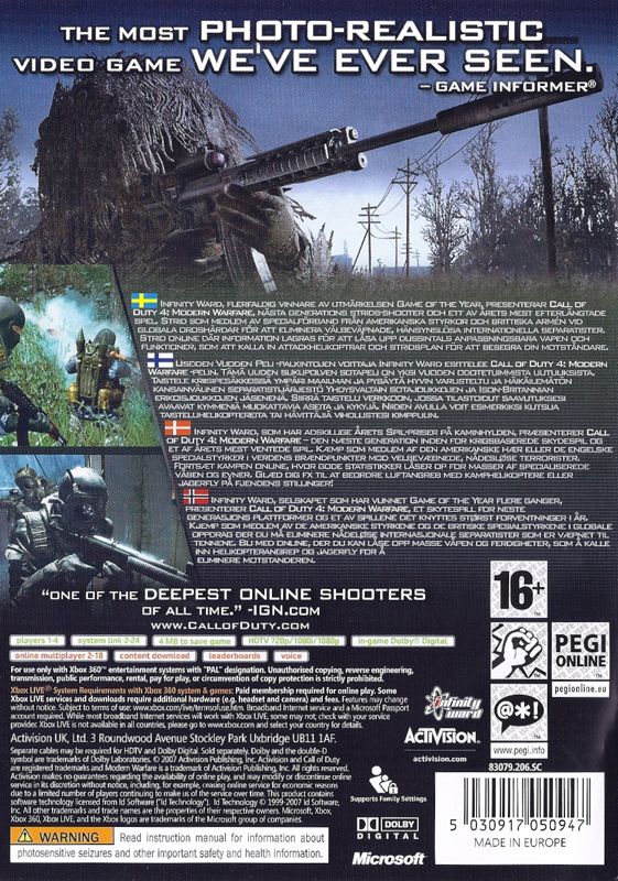 Call of Duty 4: Modern Warfare cover or packaging material - MobyGames
