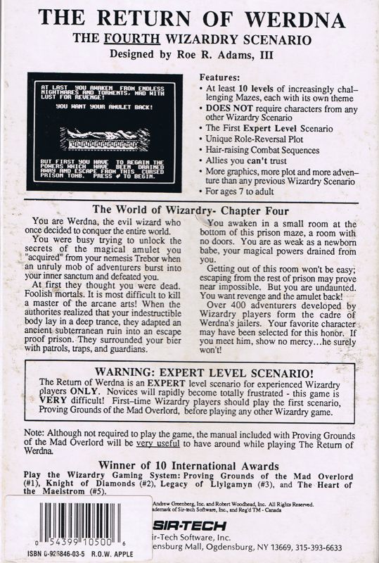 Wizardry: The Return of Werdna - The Fourth Scenario cover or packaging ...