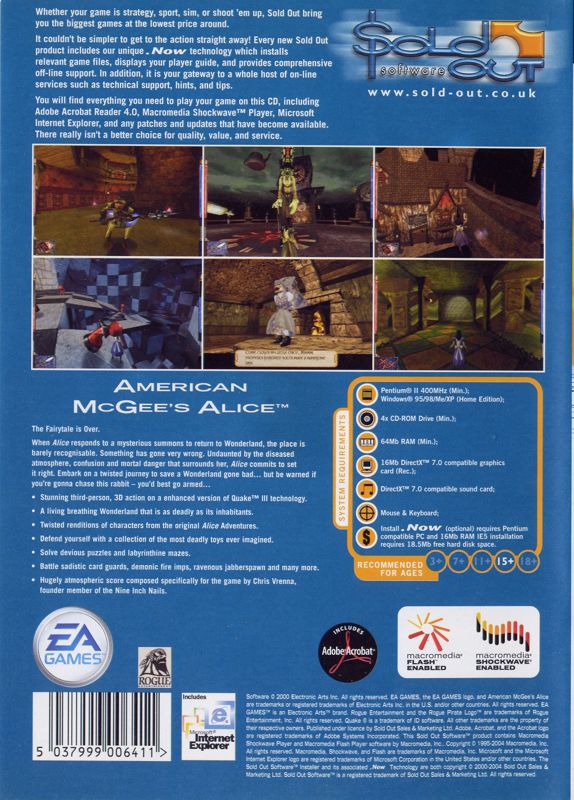 American McGee's Alice cover or packaging material - MobyGames